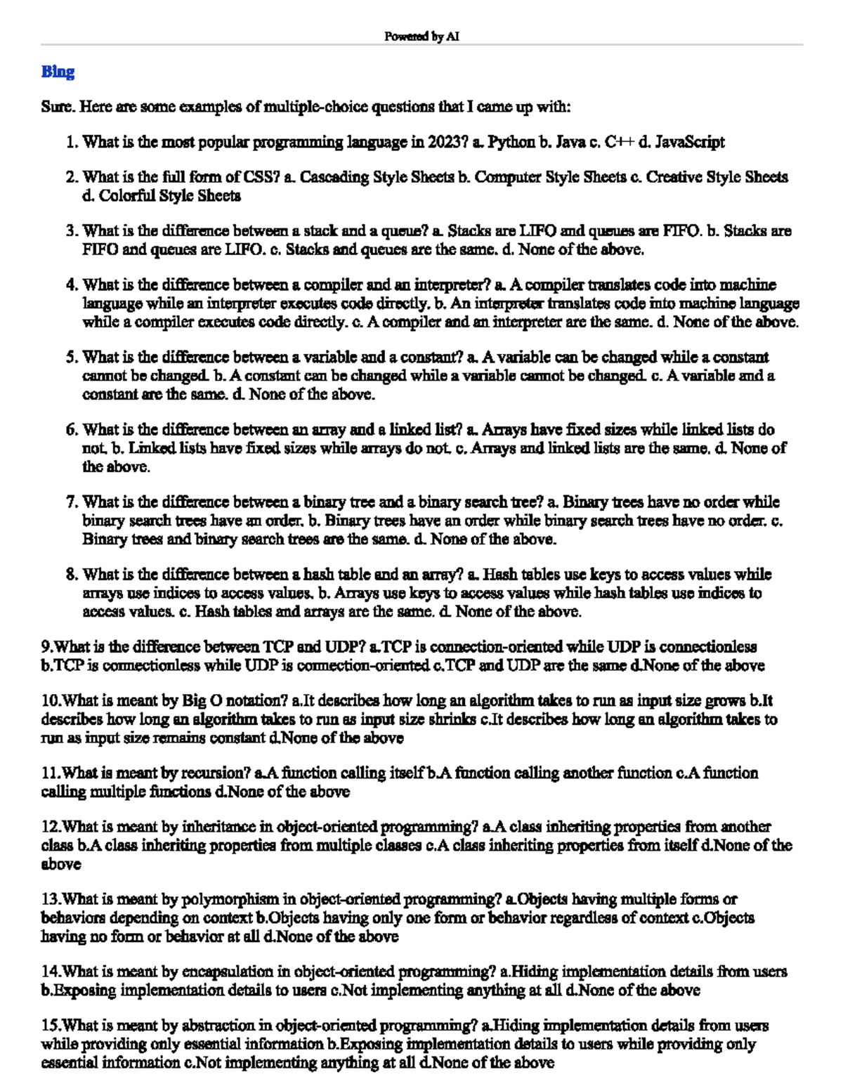 Questios - Bachelor of Technology - Studocu