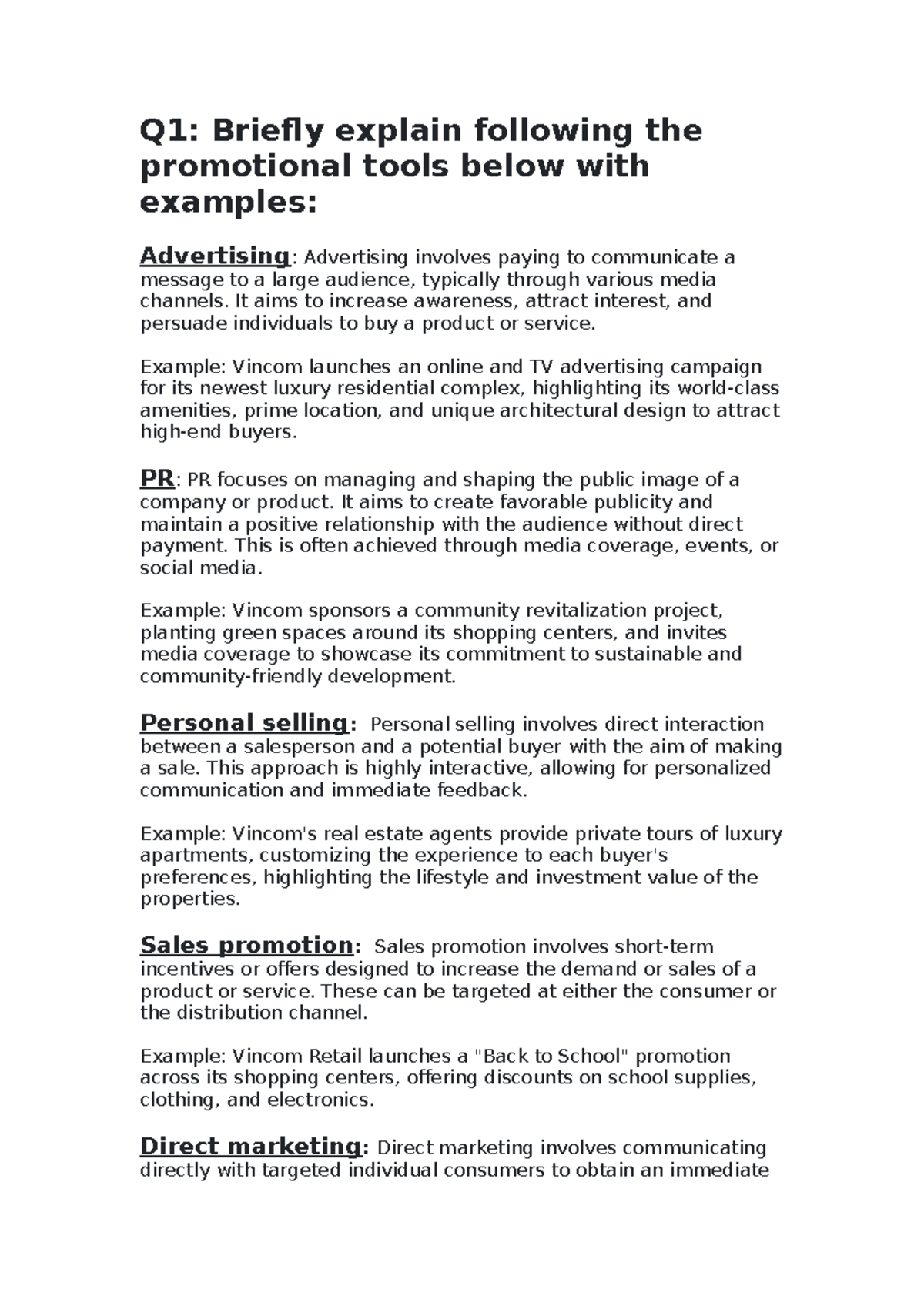 Q3: Explain 7 steps personal selling process below with examples: - Q1 ...