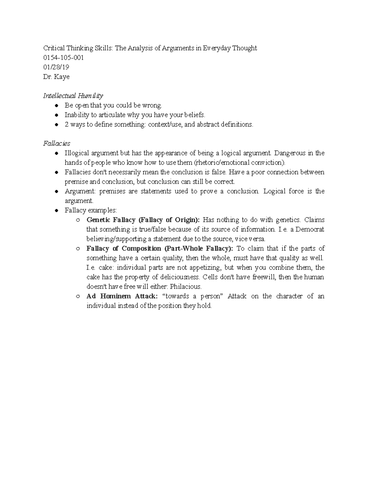 Critical Thinking Notes - 01 28 - Critical Thinking Skills: The ...