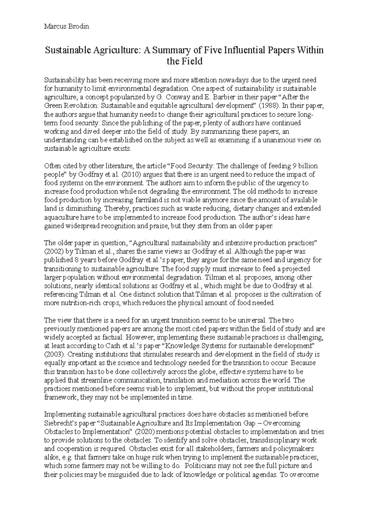 Sustainable Agriculture - Marcus Brodin Sustainable Agriculture: A ...