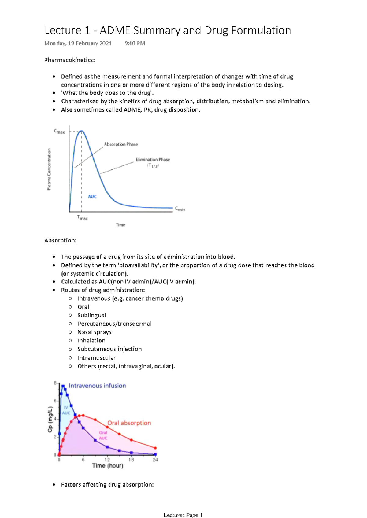 Lecture 1 - ADME Summary and Drug Formulation - Pharmacokinetics ...