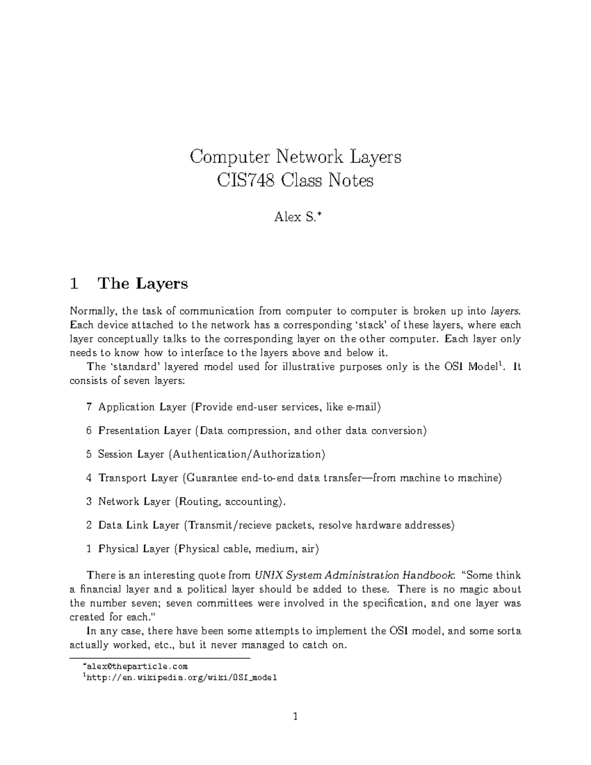 Layers - enjoy - Computer Network Layers CIS748 Class Notes Alex S.∗ 1 ...