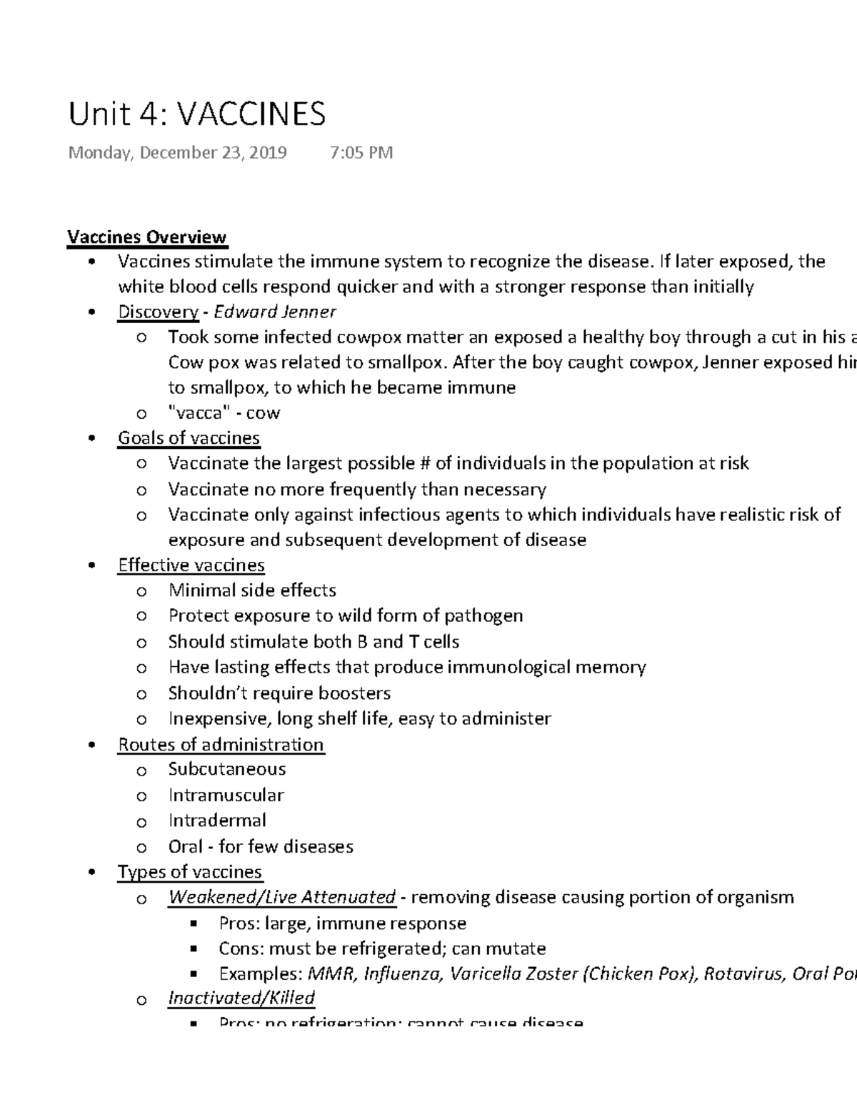 Unit 4 Vaccines-1 - Medical notes - Vaccines Overview Vaccines ...