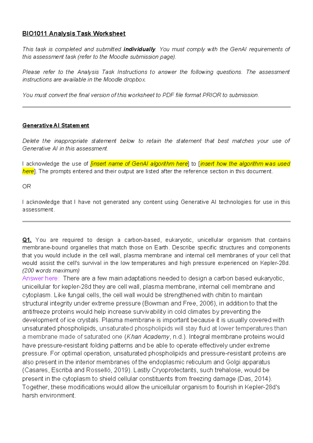 BIO1011 Analysis Task Worksheet 2024 Final - BIO1011 Analysis Task ...
