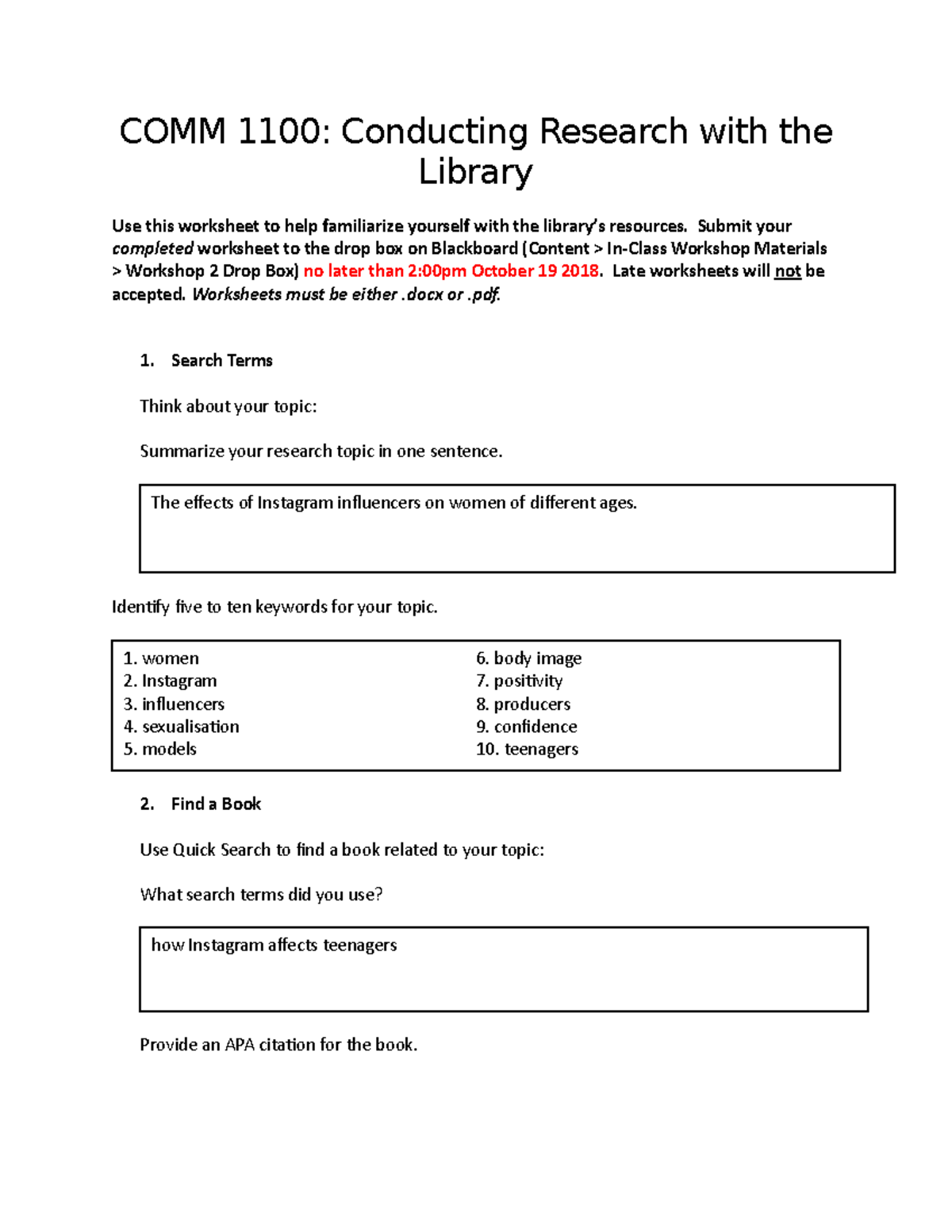 Library workshop - Intro to Communication - COMM 1100: Conducting ...