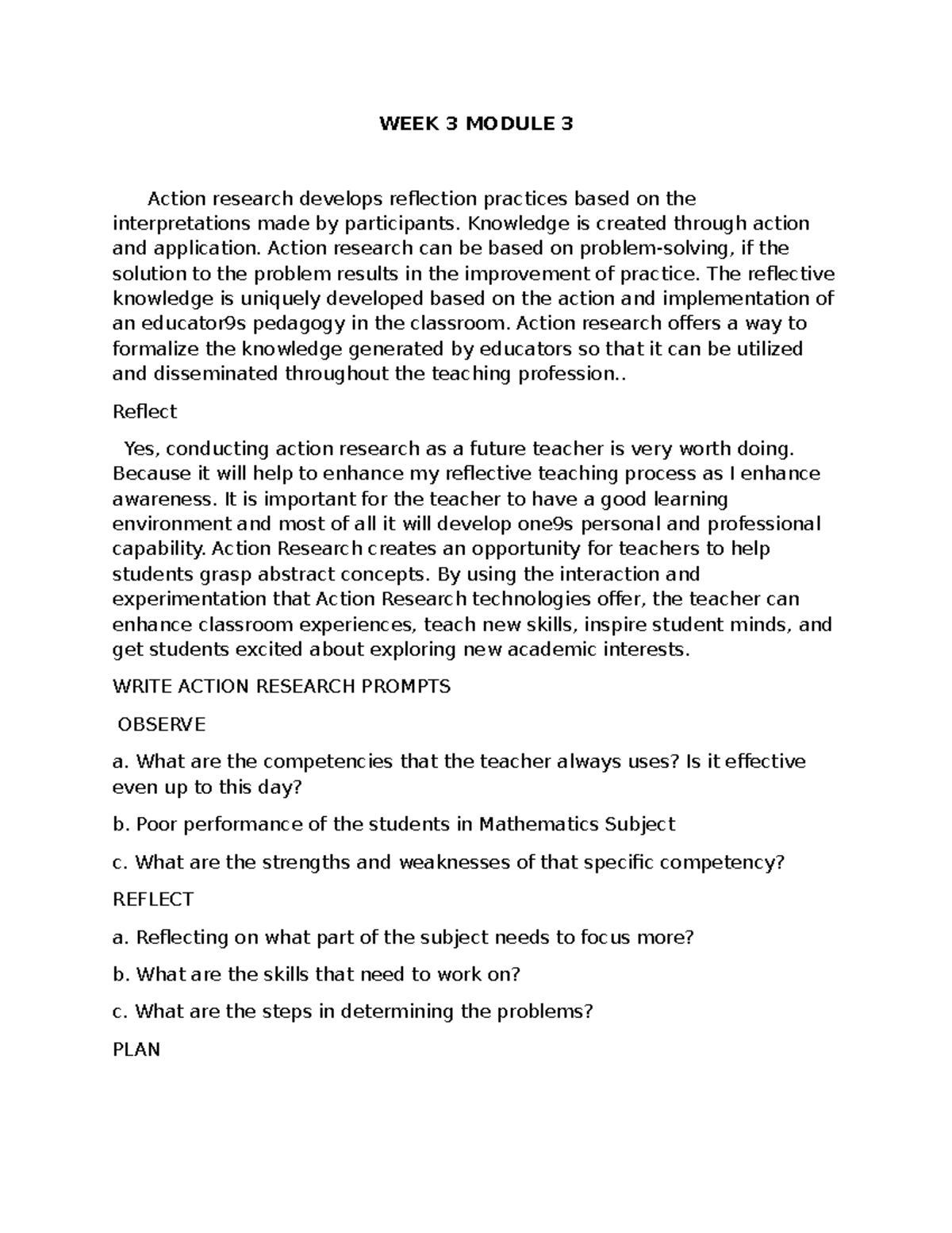 module 3 in intern - WEEK 3 MODULE 3 Action research develops ...