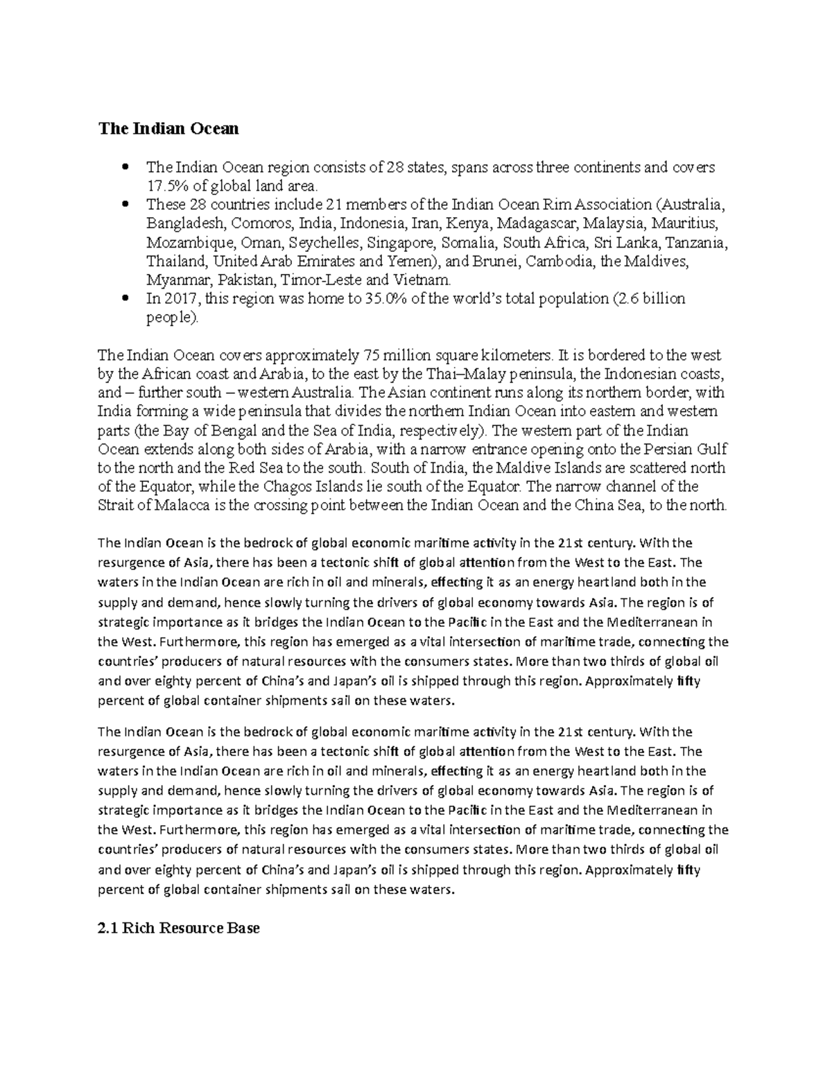 The Indian Ocean - Lecture notes 1,3-5,8 - The Indian Ocean The Indian ...