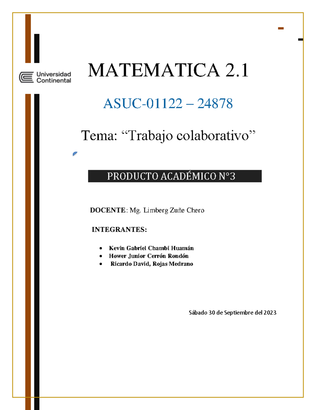 PA 3 MATE - producto academico - MATEMATICA 2. ASUC- 01122 – 24878 Tema: “Trabajo colaborativo ...