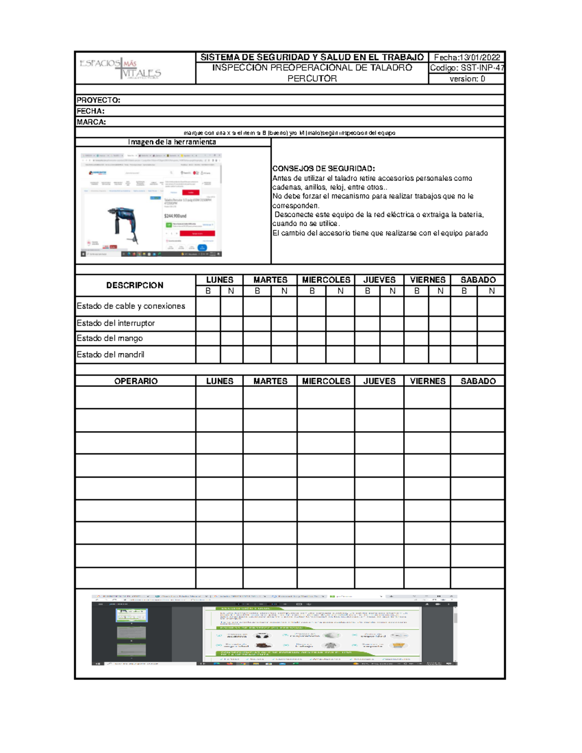 SST-INP-40 Inspeccion de herramientas electricas - B N B N B N B N B N ...