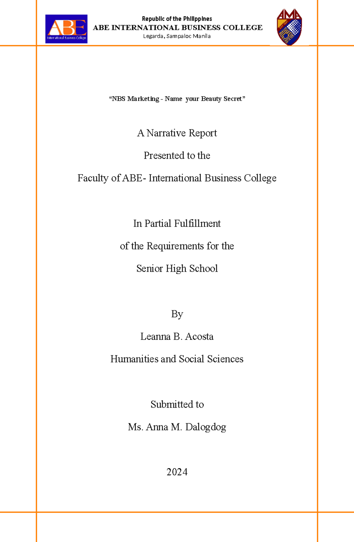ABE NBS Format - gsggchsc - ABE INTERNATIONAL BUSINESS COLLEGE Legarda ...