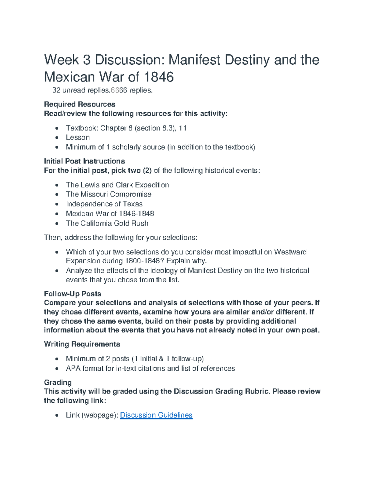 Week 3 Discussion - Week 3 Discussion: Manifest Destiny and the Mexican ...