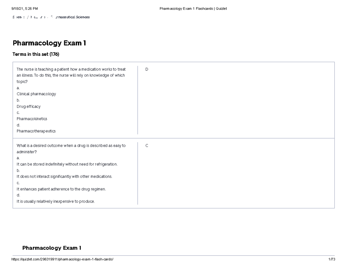 Pharmacology Exam 1 Flashcards - Pharmacology Exam 1 Science/Medicine ...