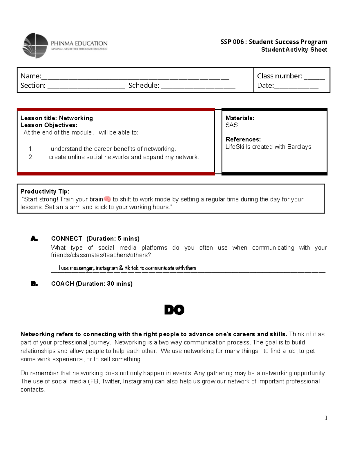 ACE Module Networking SAS#4 - Student Activity Sheet - Studocu