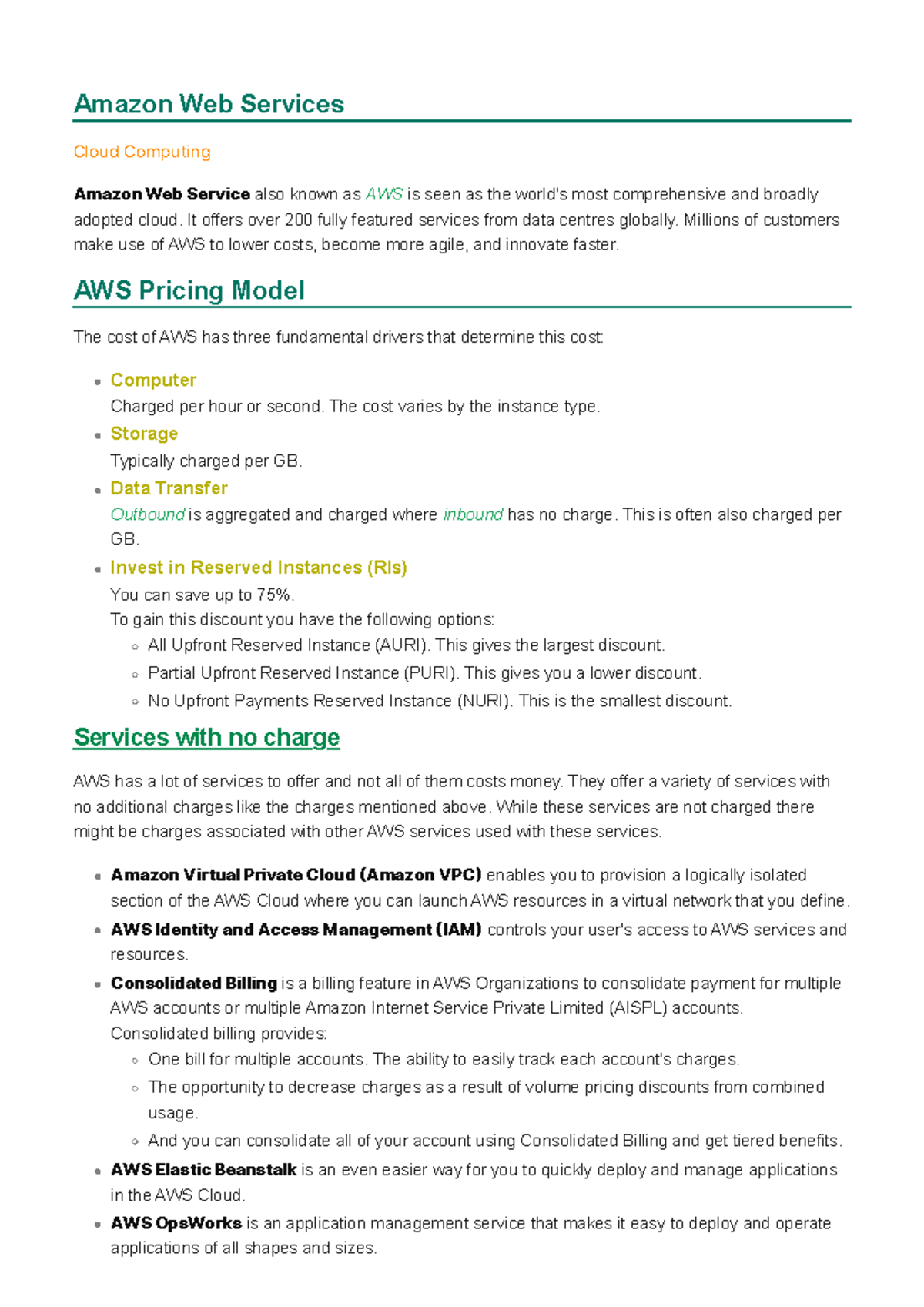 Amazon Web Services - Summary AWS Cloud computing fundamentals - Cloud Computing Amazon Web ...