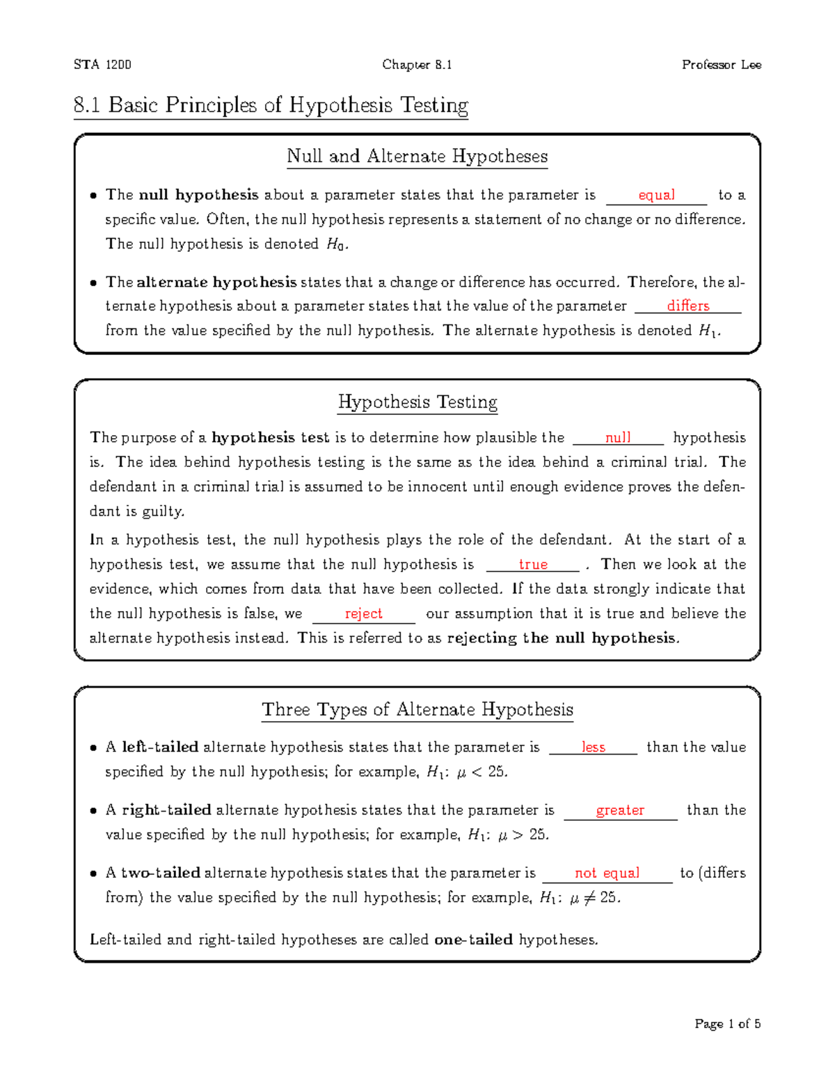 8 - Hypothesis Testing - 8 Basic Principles of Hypothesis Testing Null ...