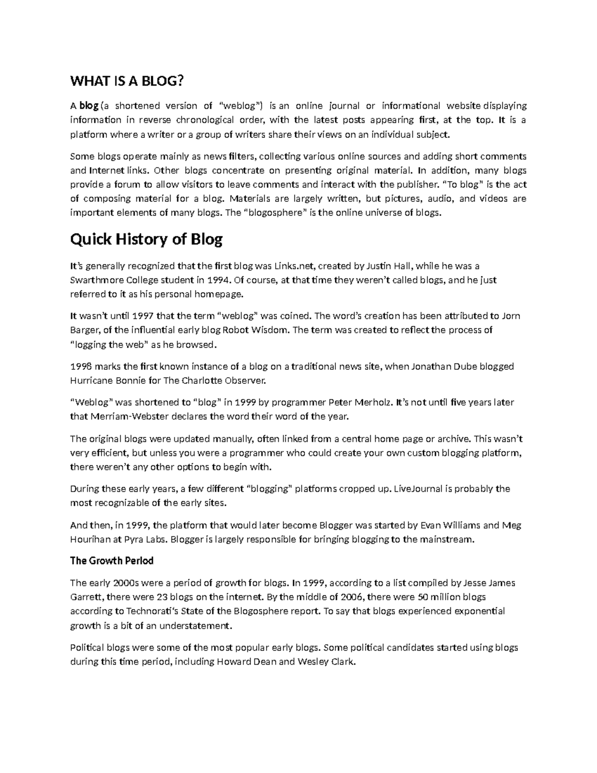 BLOG Writing - Lesson material - WHAT IS A BLOG? A blog (a shortened ...