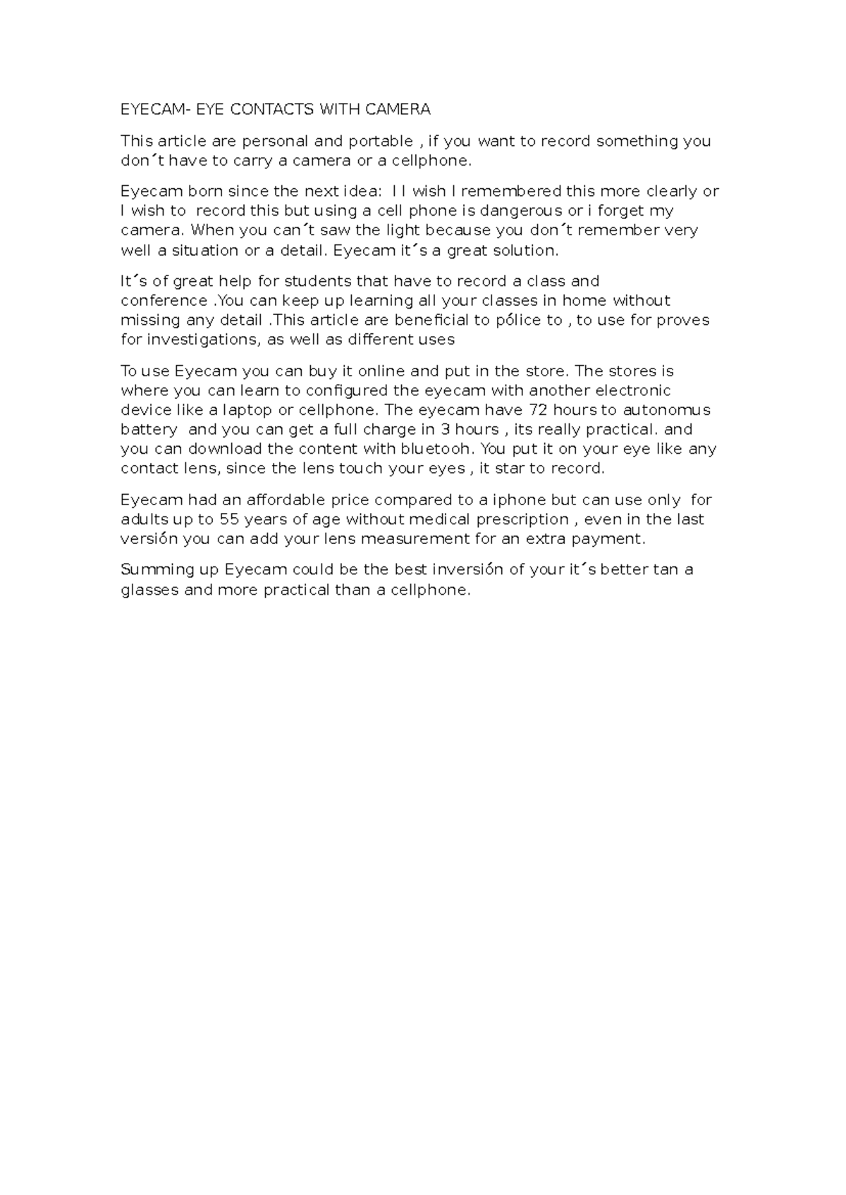 Eyecam - EYECAM- EYE CONTACTS WITH CAMERA This article are personal and ...