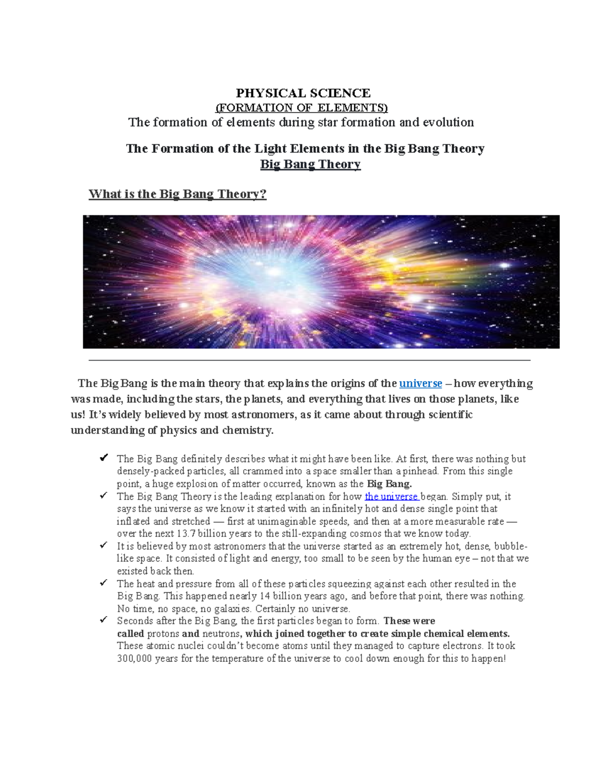 Bigbang Formation OF Elements - PHYSICAL SCIENCE (FORMATION OF ELEMENTS ...
