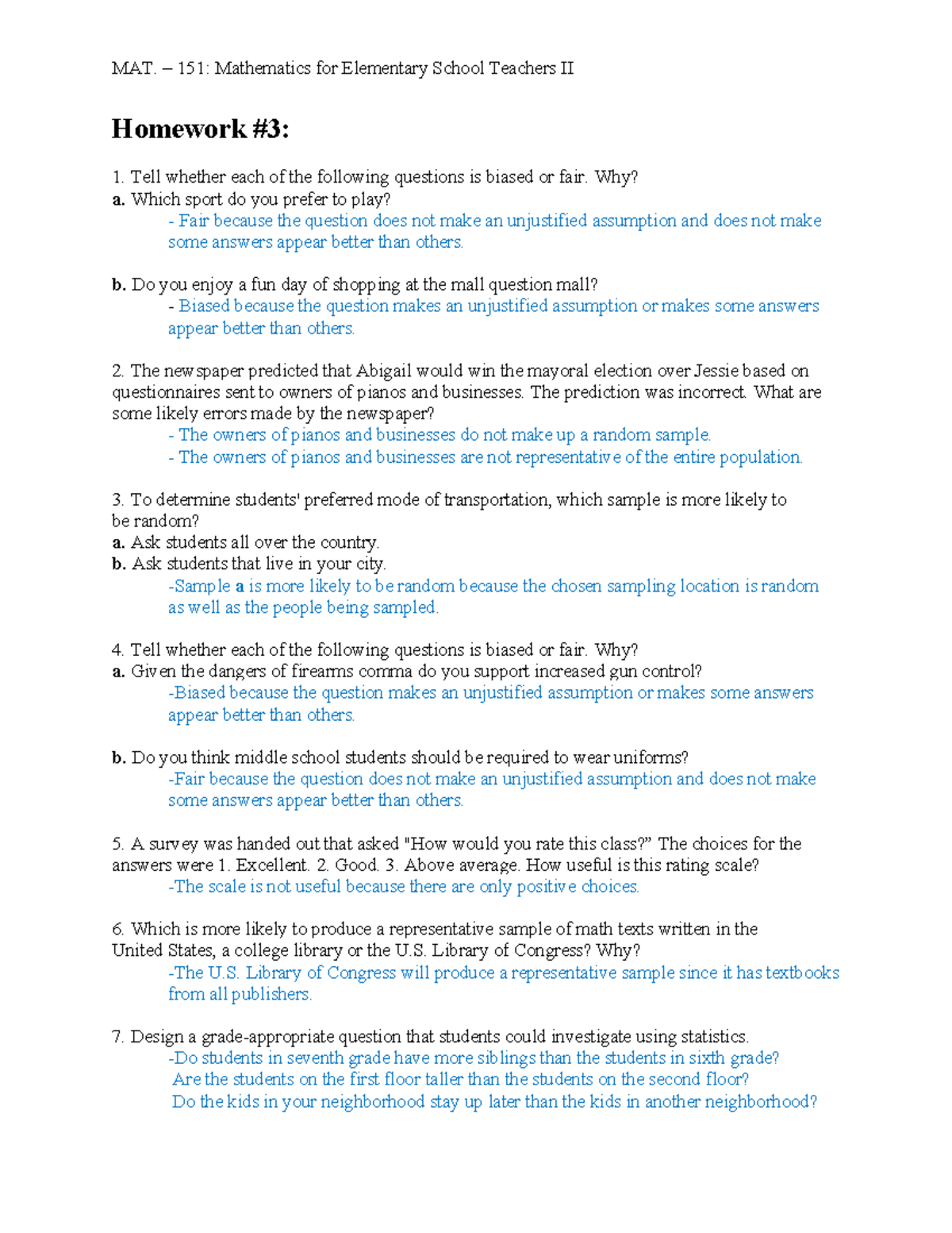 MAT151 Homework 3&4 - Homework #3: 1. Tell whether each of the ...