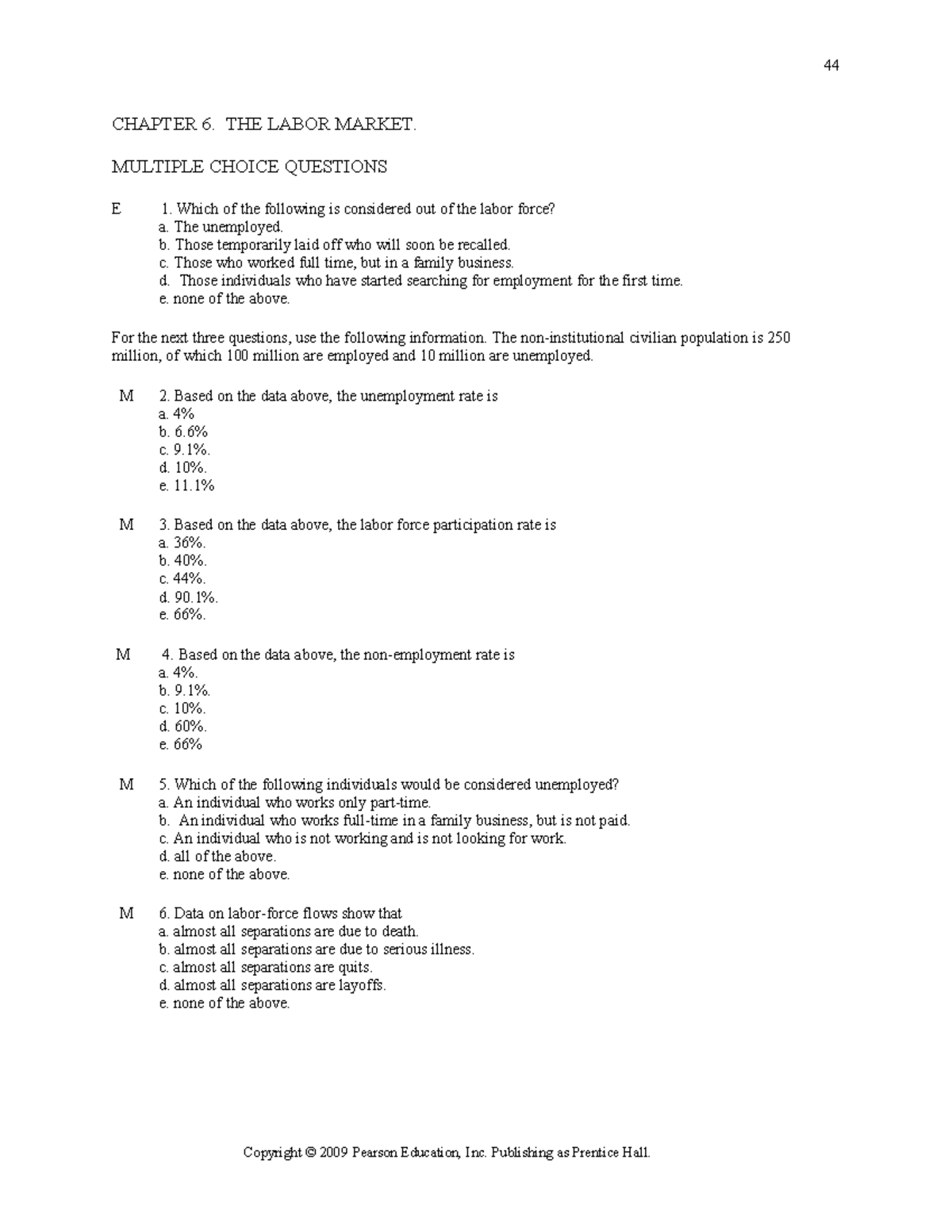 Ch6 TB 5e - Chapter 6 questions and answers - CHAPTER 6. THE LABOR MARKET. MULTIPLE CHOICE ...