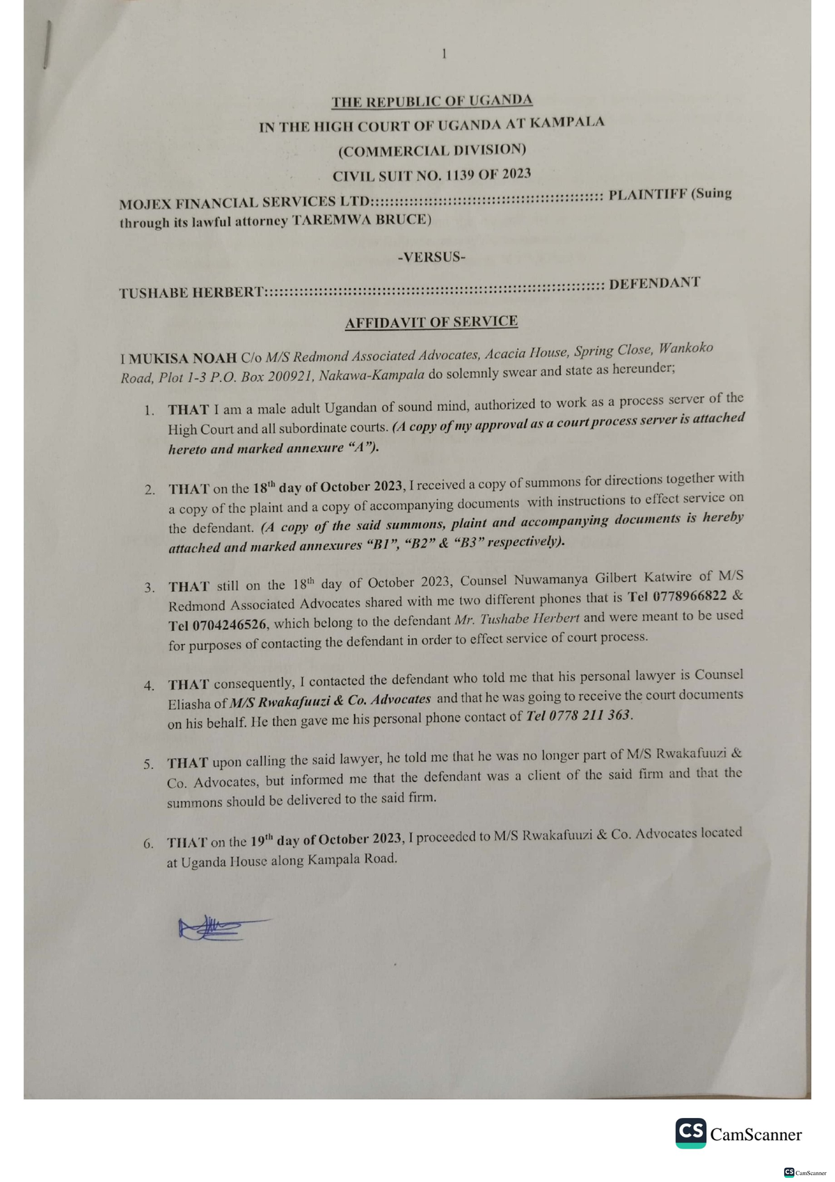 Affidavit of Service - Civil Procedure - Studocu