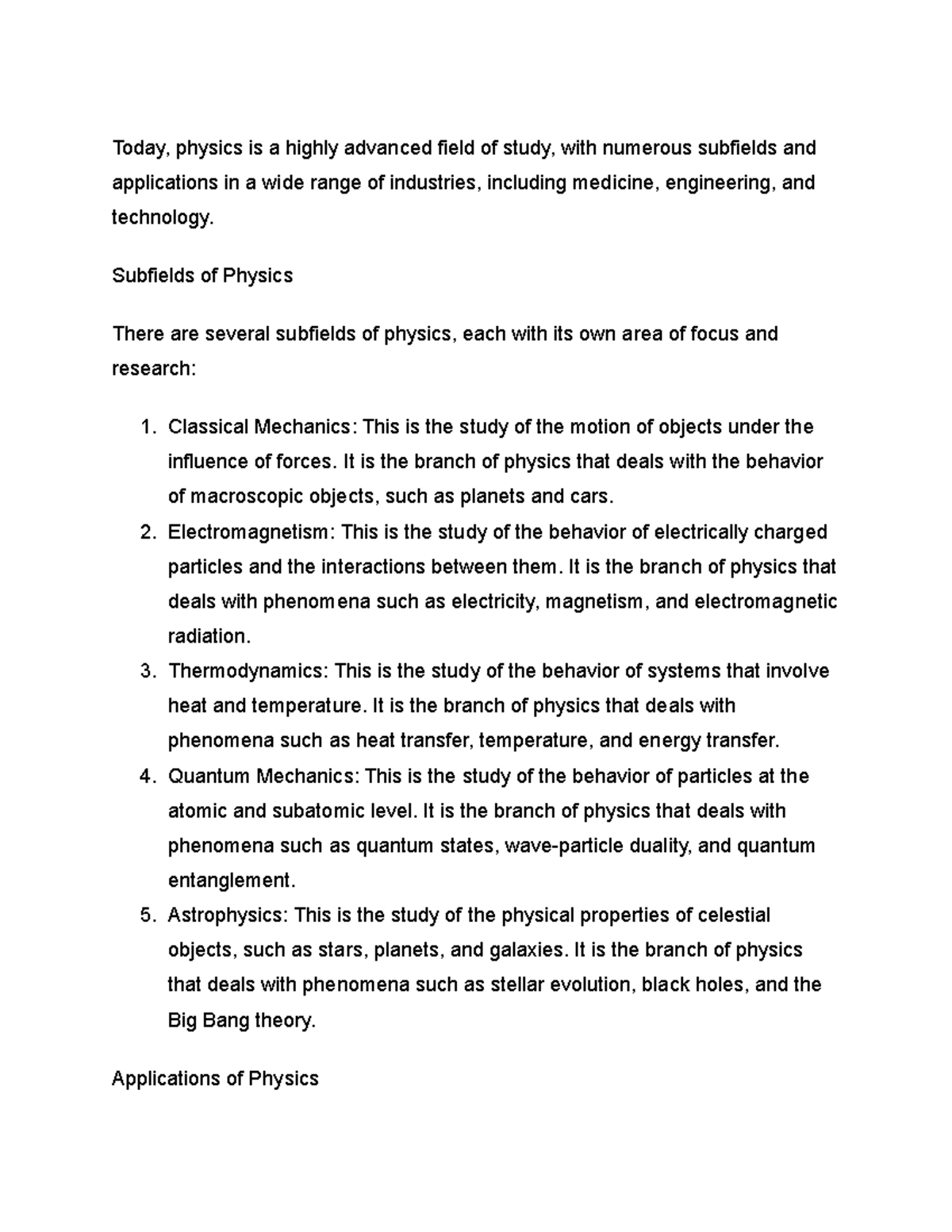 Studoc-2 - Class notes - Today, physics is a highly advanced field of ...