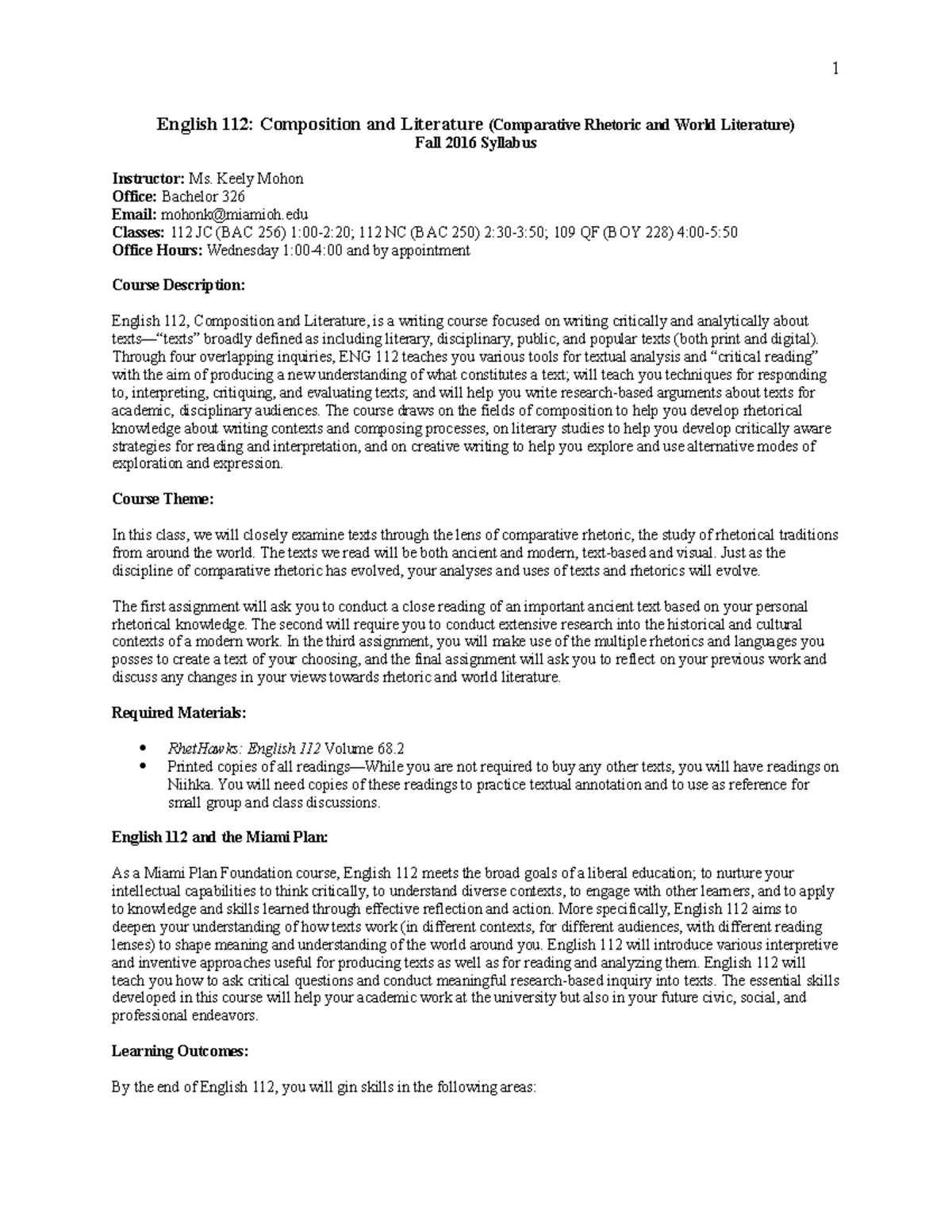 English-112-syllabus Fall 2016 - English 112: Composition and ...