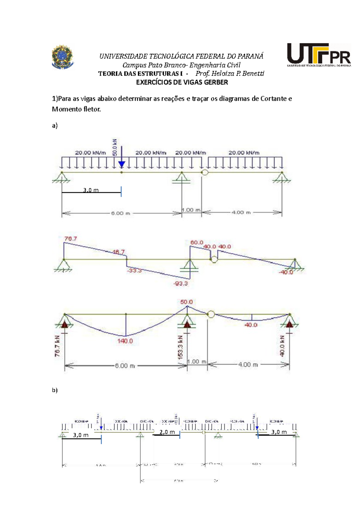 Lista - Vigas Gerber. resoluçãodocx - Resistência dos materiais ...