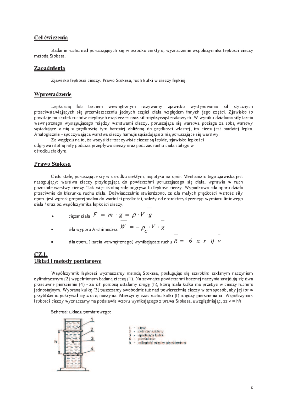 08 Wyznaczanie współczynnika lepkości na podstawie prawa Stokesa - Cel ...