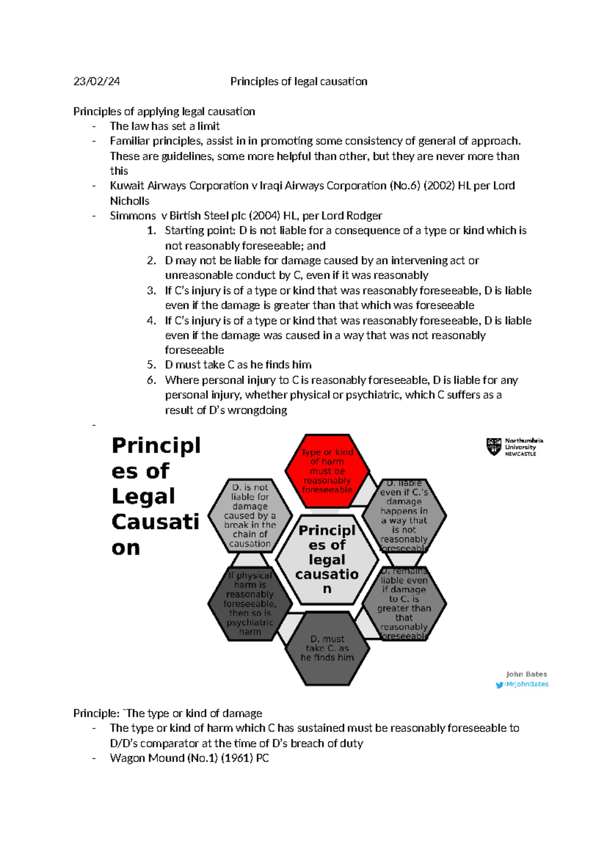 Lecture 6 principles of legal causation - 23/02/24 Principles of legal ...