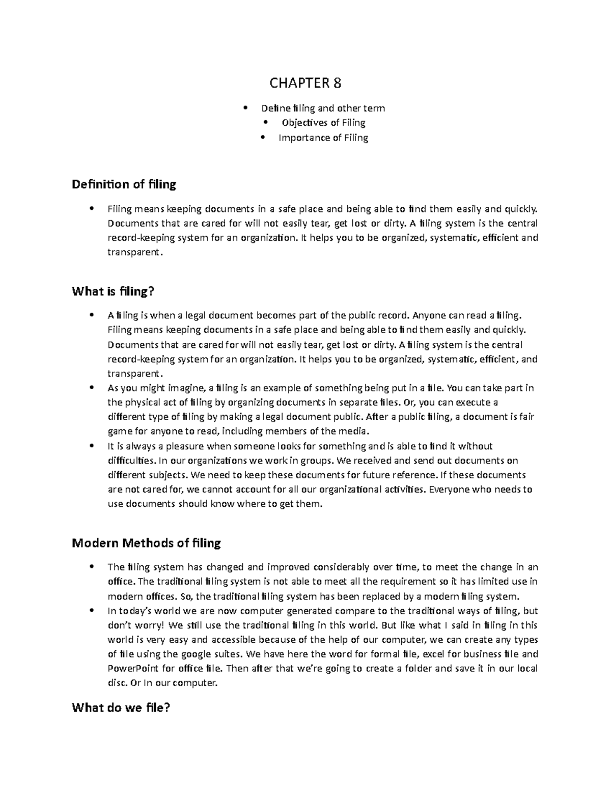 Manuscript Adopt Management - CHAPTER 8 Define filing and other term ...