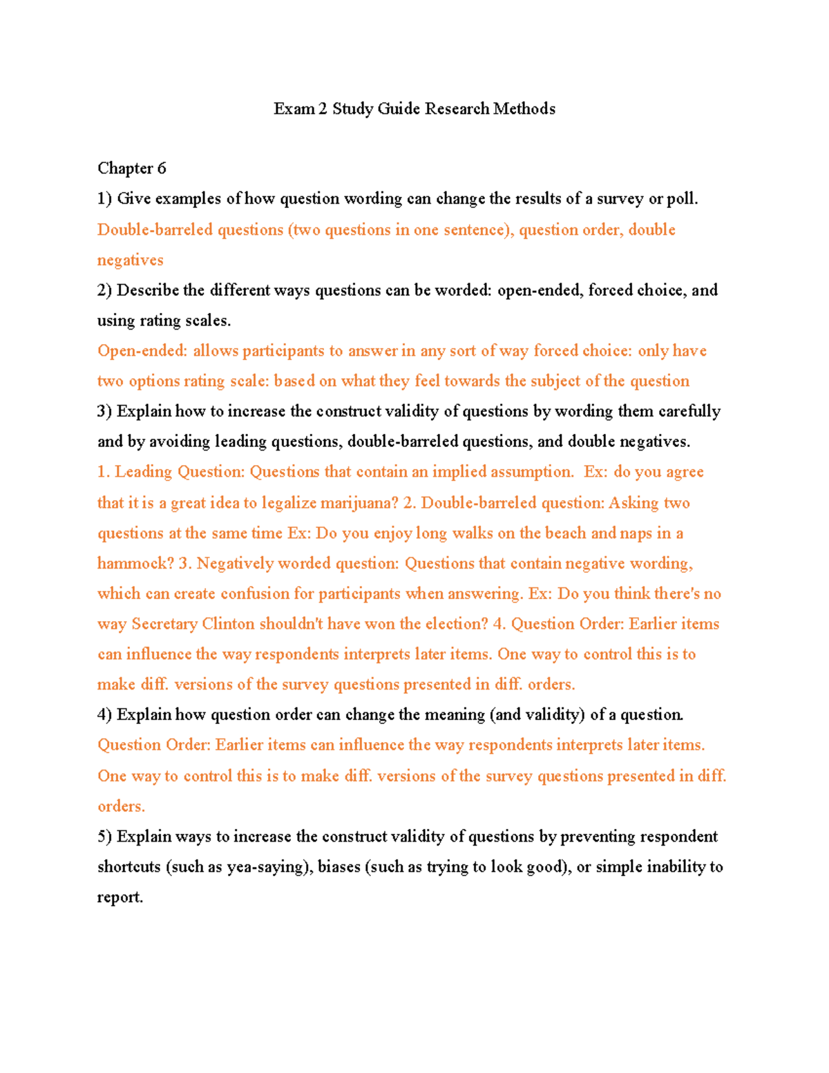 Exam 2 Study Guide Research Methods - Exam 2 Study Guide Research ...