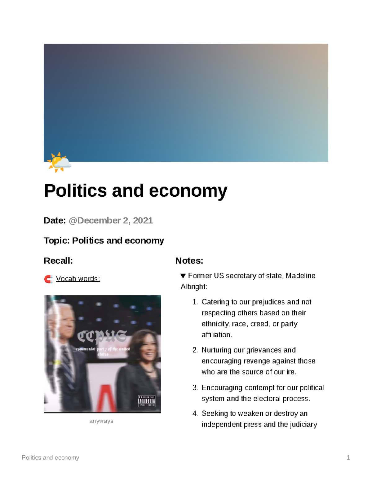 Politics and economy - enjoy - Politics and economy 1 🌤 Politics and ...