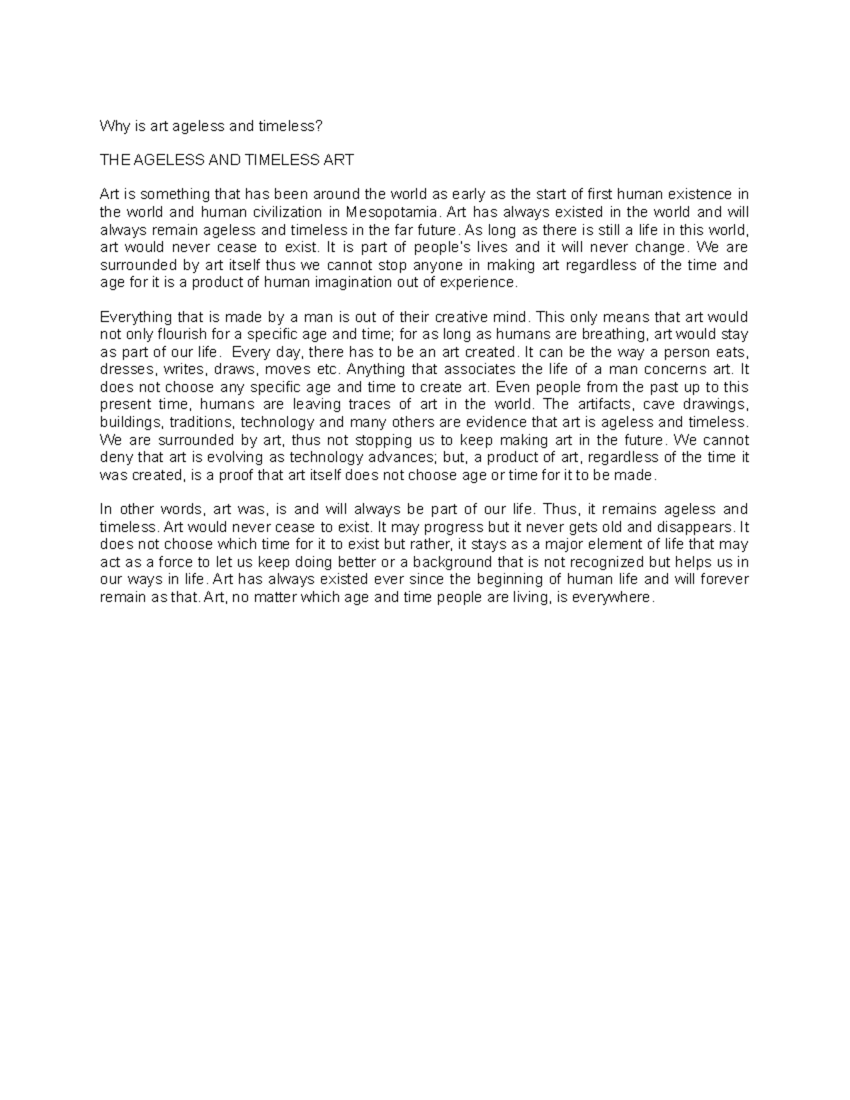 Artapp Activity 2 - art as timeless - Why is art ageless and timeless ...