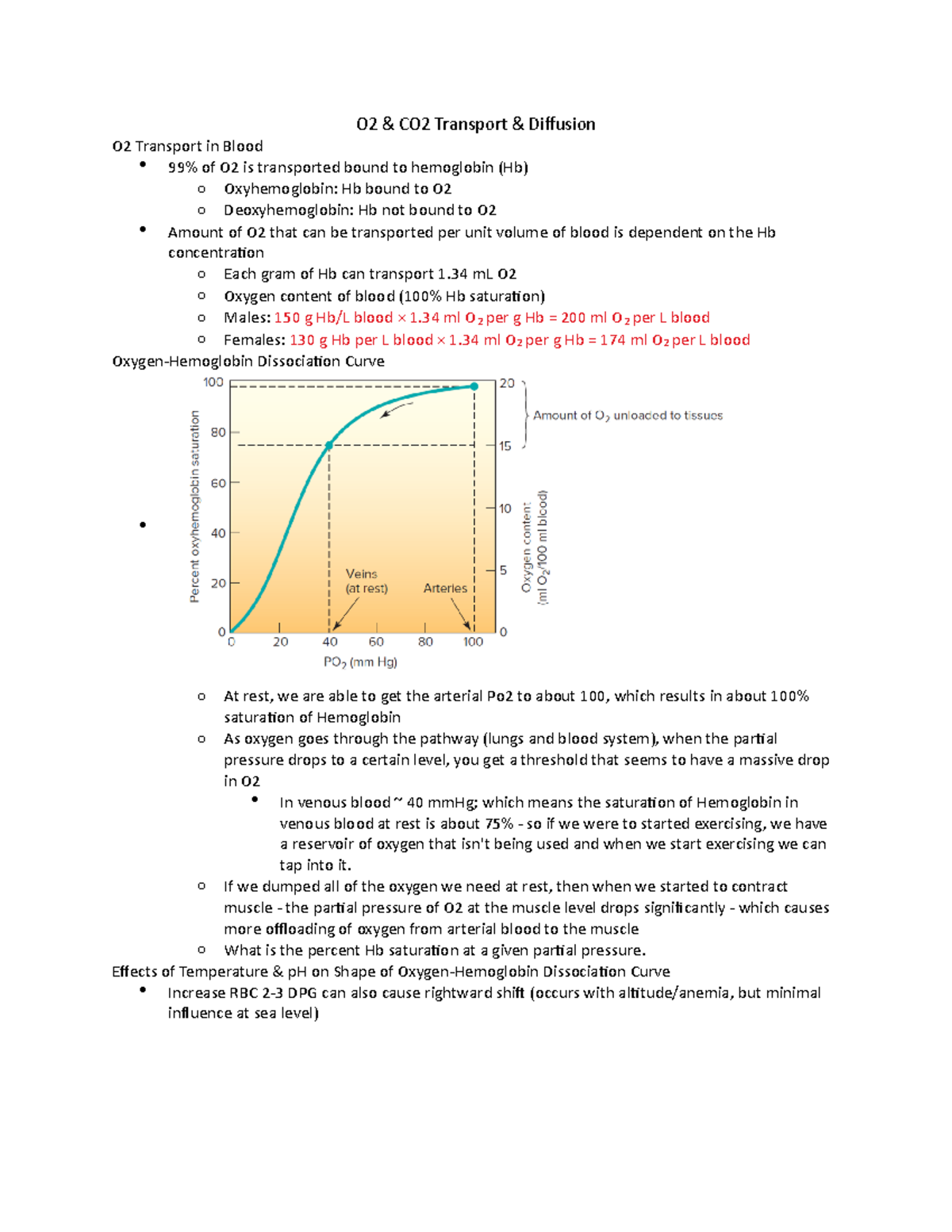 O2 & CO2 TRANSPORT & DIFFUSION - O2 & CO2 Transport & Diffusion O2 ...