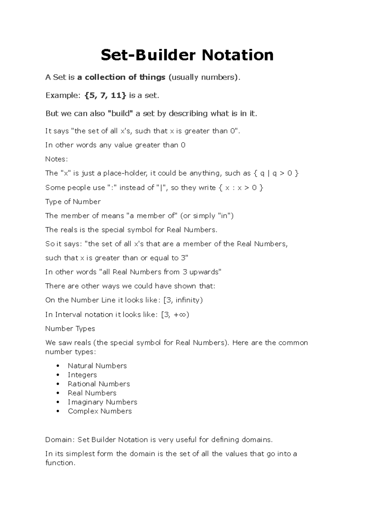 Set Builder Notation - Set-Builder Notation A Set is a collection of ...