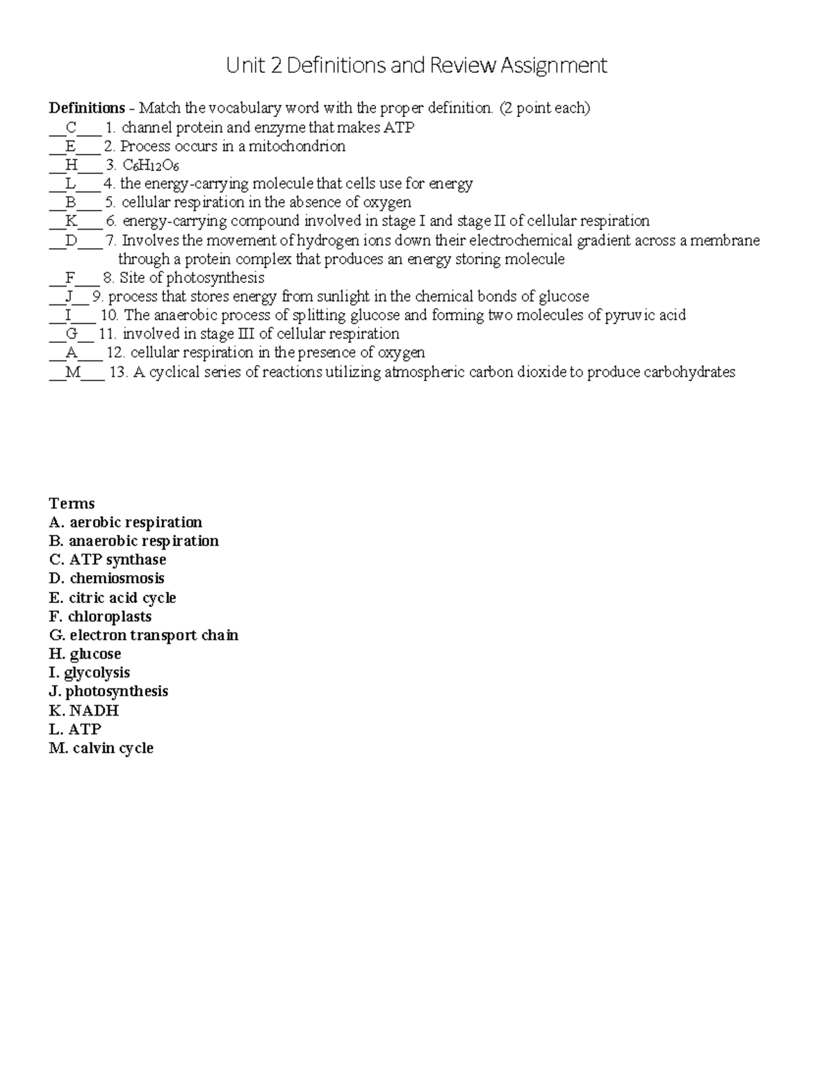 Unit 2 Defintions and Review - Unit 2 Definitions and Review Assignment ...