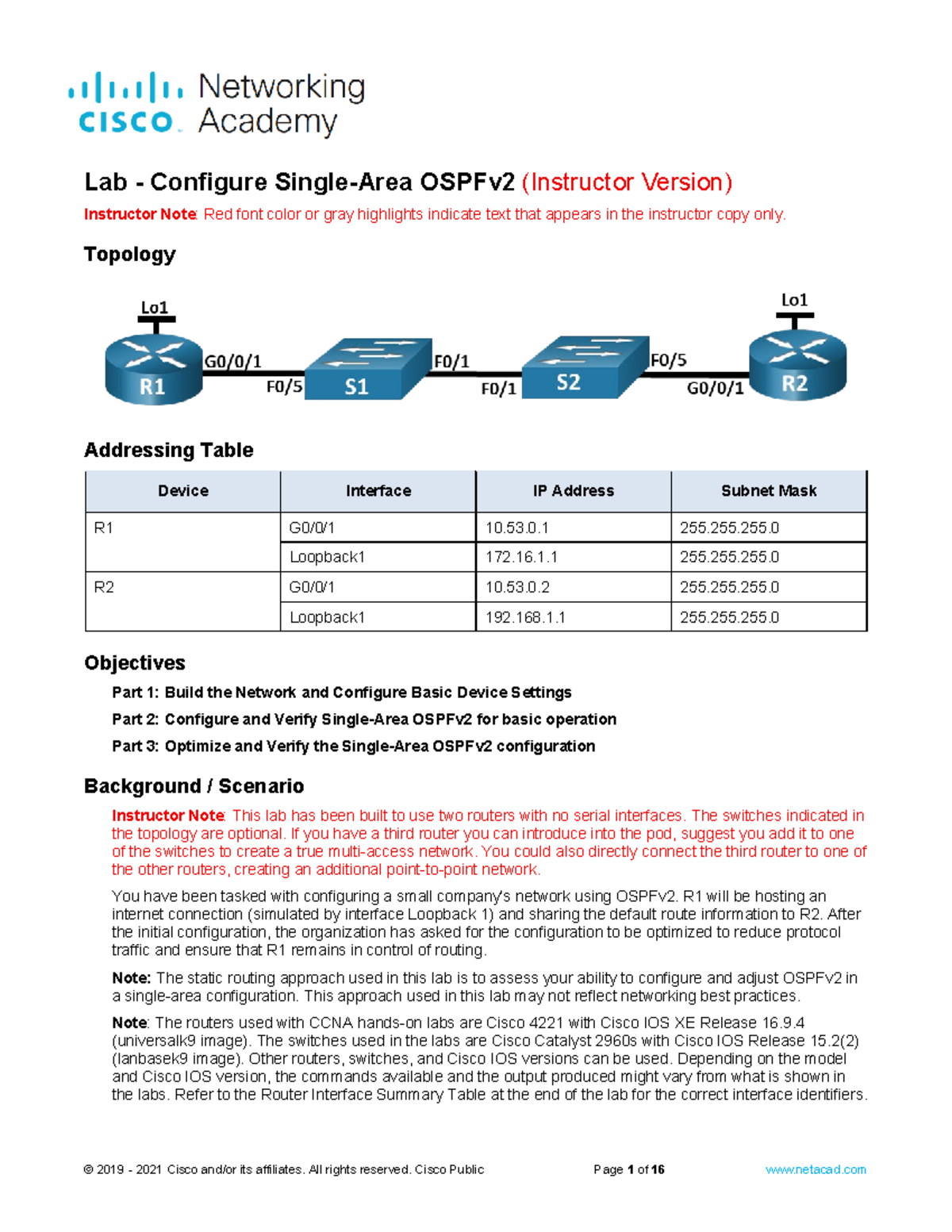 2.7.2 Lab - Configure Single-Area OSPFv 2 - Answer - Lab - Configure Single-Area OSPFv2 ...