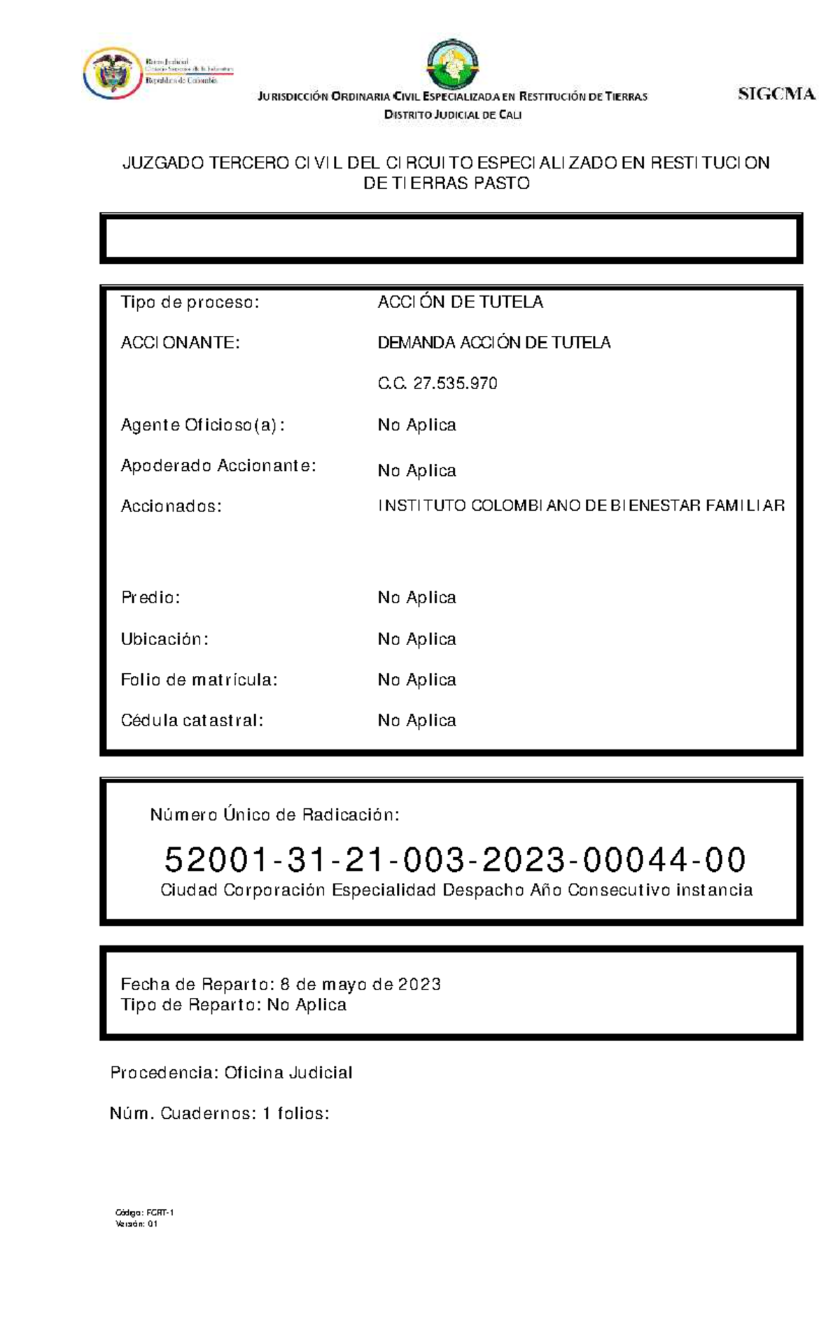 Tutela Maria Esthela Cifuentes MAYA - Código: FCRT- Versión: 01 JUZGADO ...