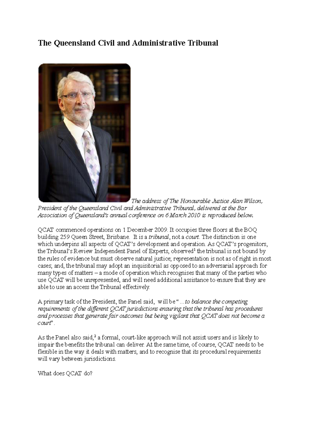 The Queensland Civil and Administrative Tribuna 1 - QCAT commenced ...