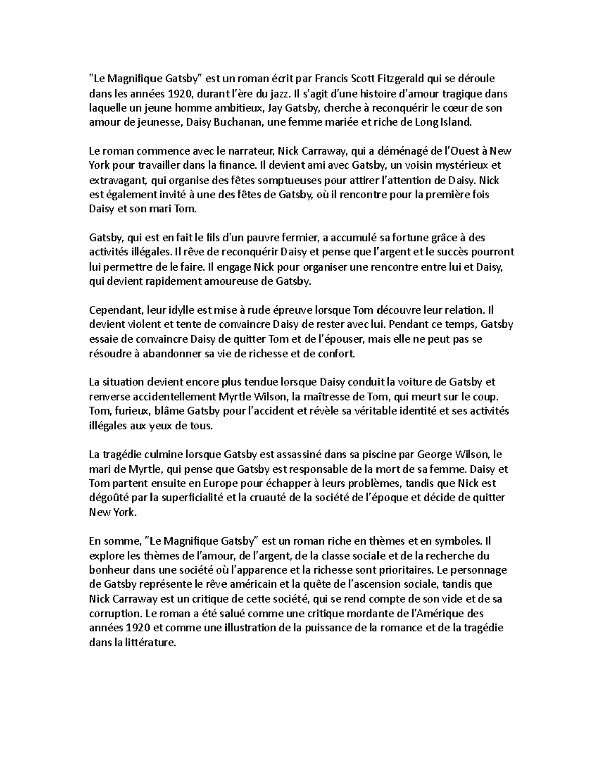 Le magnifique Gatsby - Bref résumé du livre. - "Le Magnifique Gatsby ...