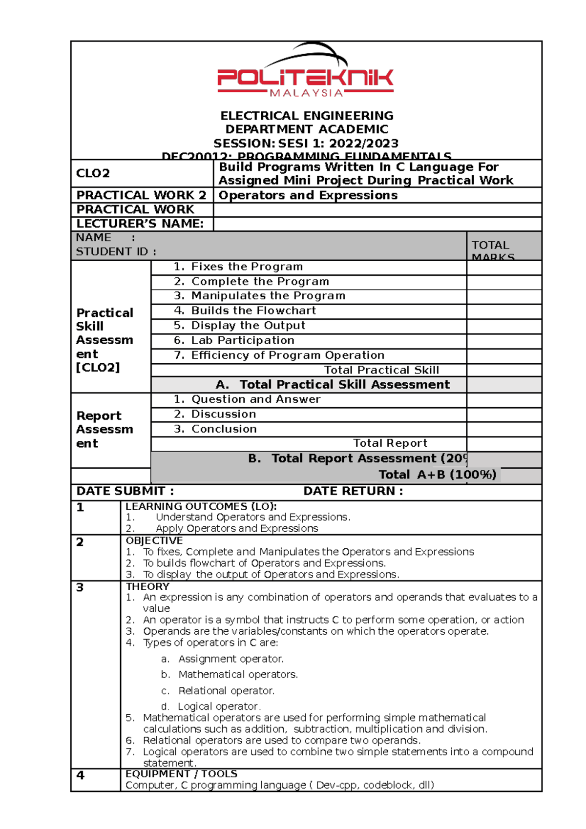 Practical Work 2 DEC2001 2 Sesi 1 2022 2023 - ELECTRICAL ENGINEERING ...