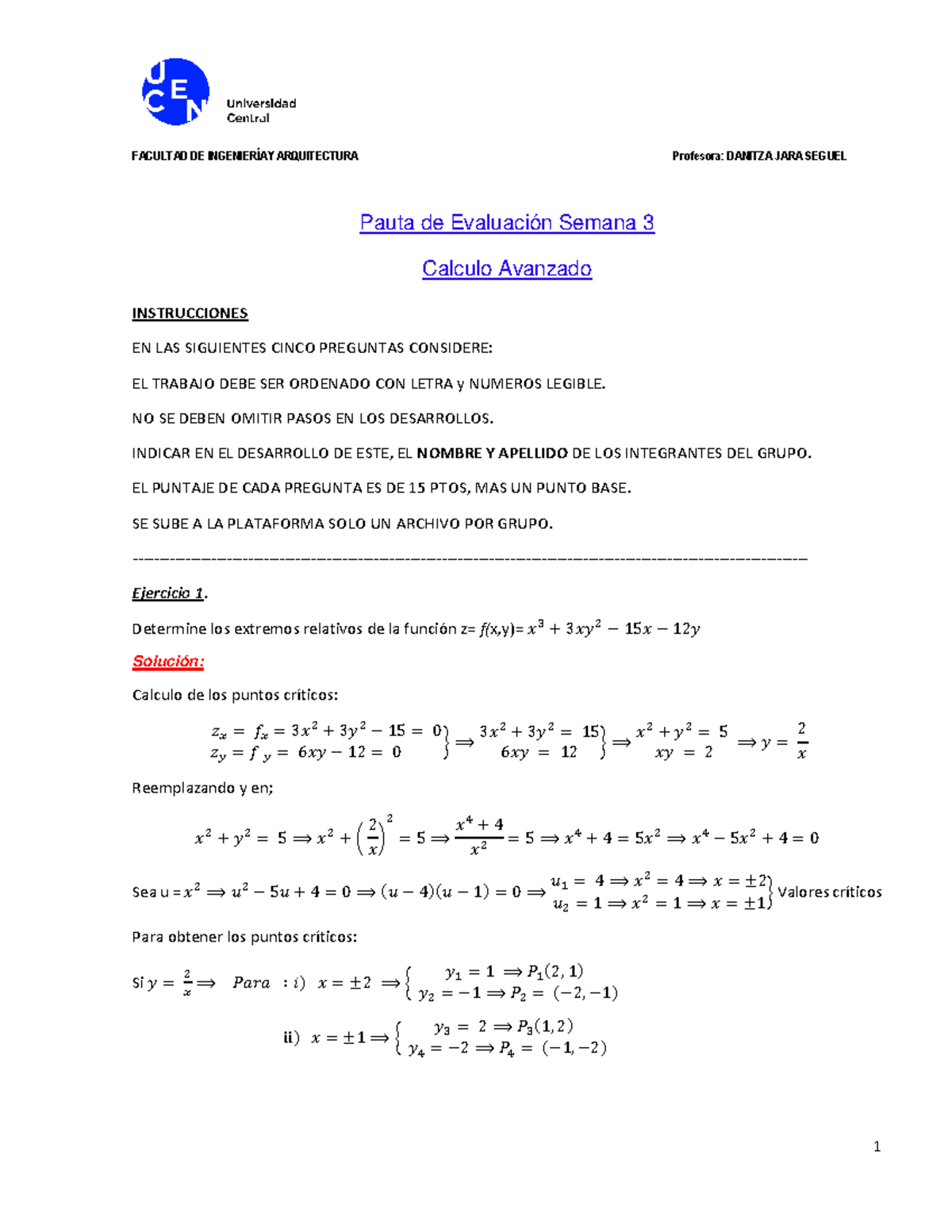 Pauta DE Evaluación N° 3 Calculo Avanzado (agosto 2022) - Pauta de Evaluación Semana 3 Calculo ...