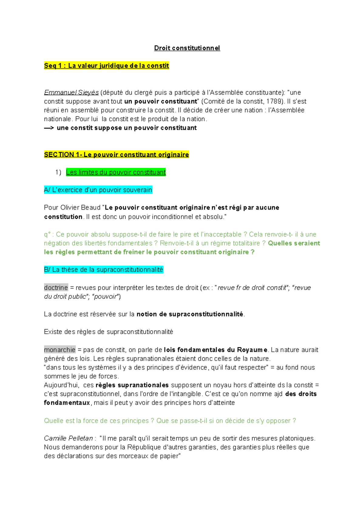 Droit constit séance 2 - Droit constitutionnel Seq 1 : La valeur ...