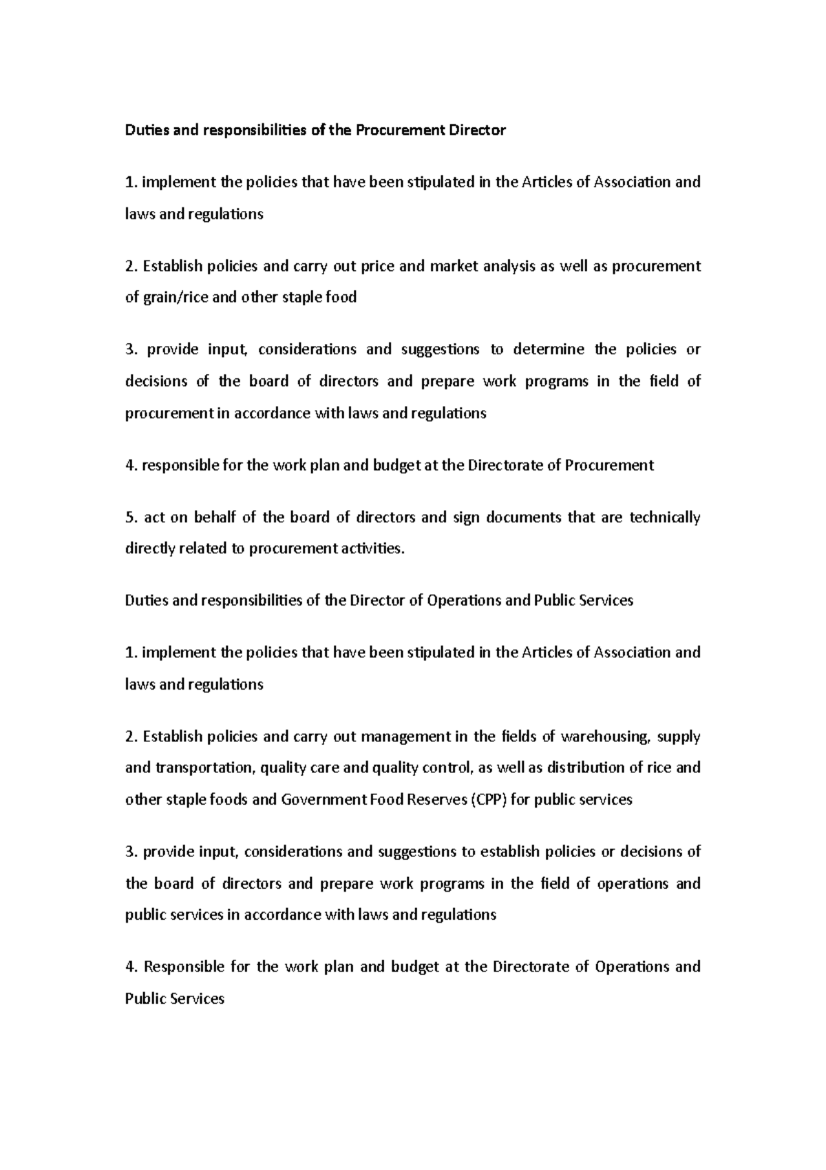 Duties and responsibilities of the Procurement Dir - Duties and ...