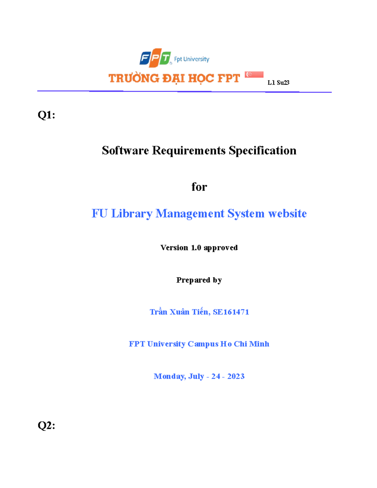 SWR302 PE L1 SU23 Template - L1 Su Q1: Software Requirements ...