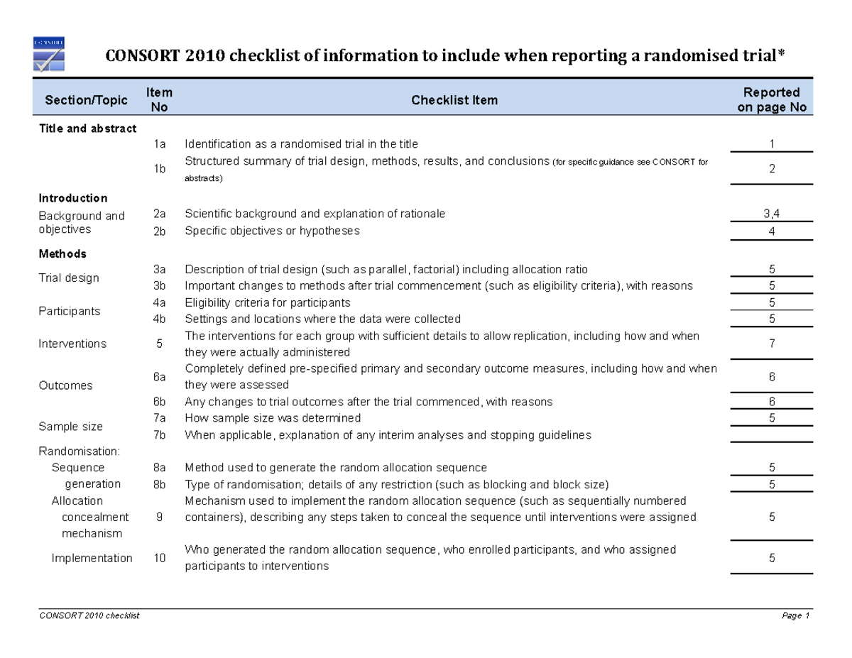 Consort Checklist - detsdrwrw - CONSORT 2010 checklist of information ...