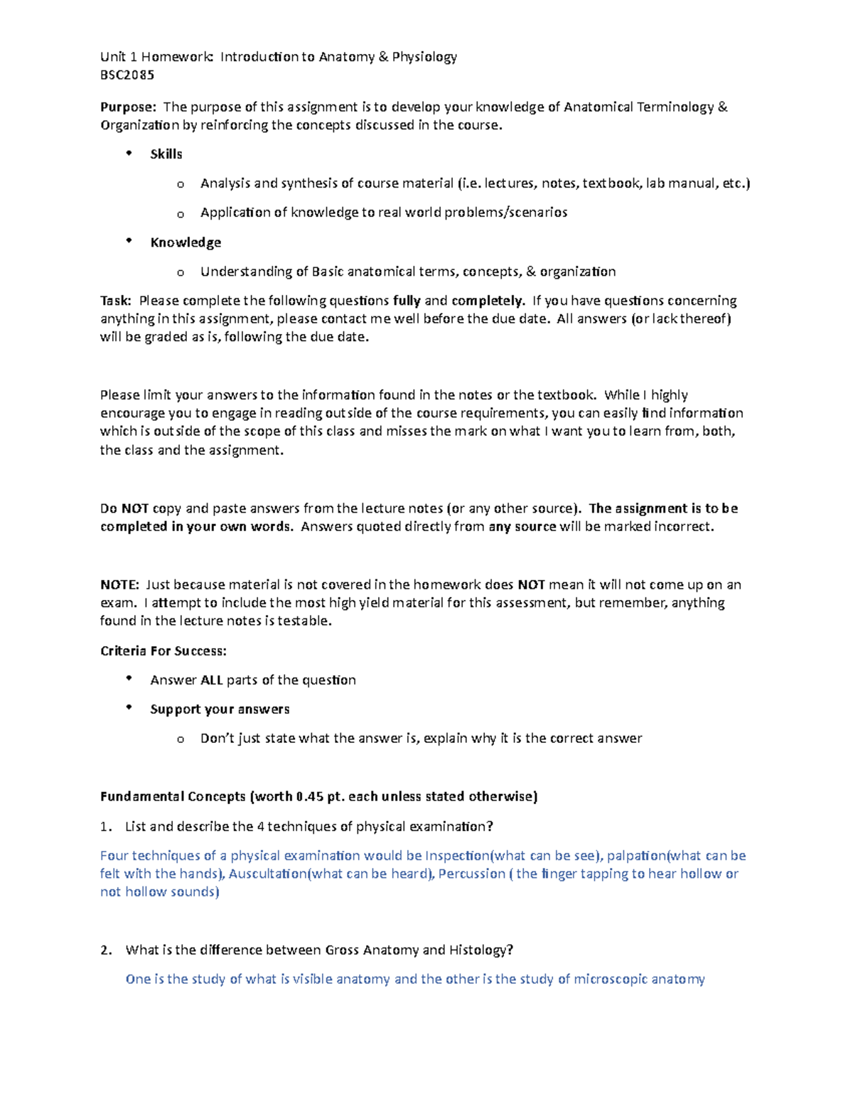 Homework-Introduction to A&P - Unit 1 Homework: Introduc 3 on to ...