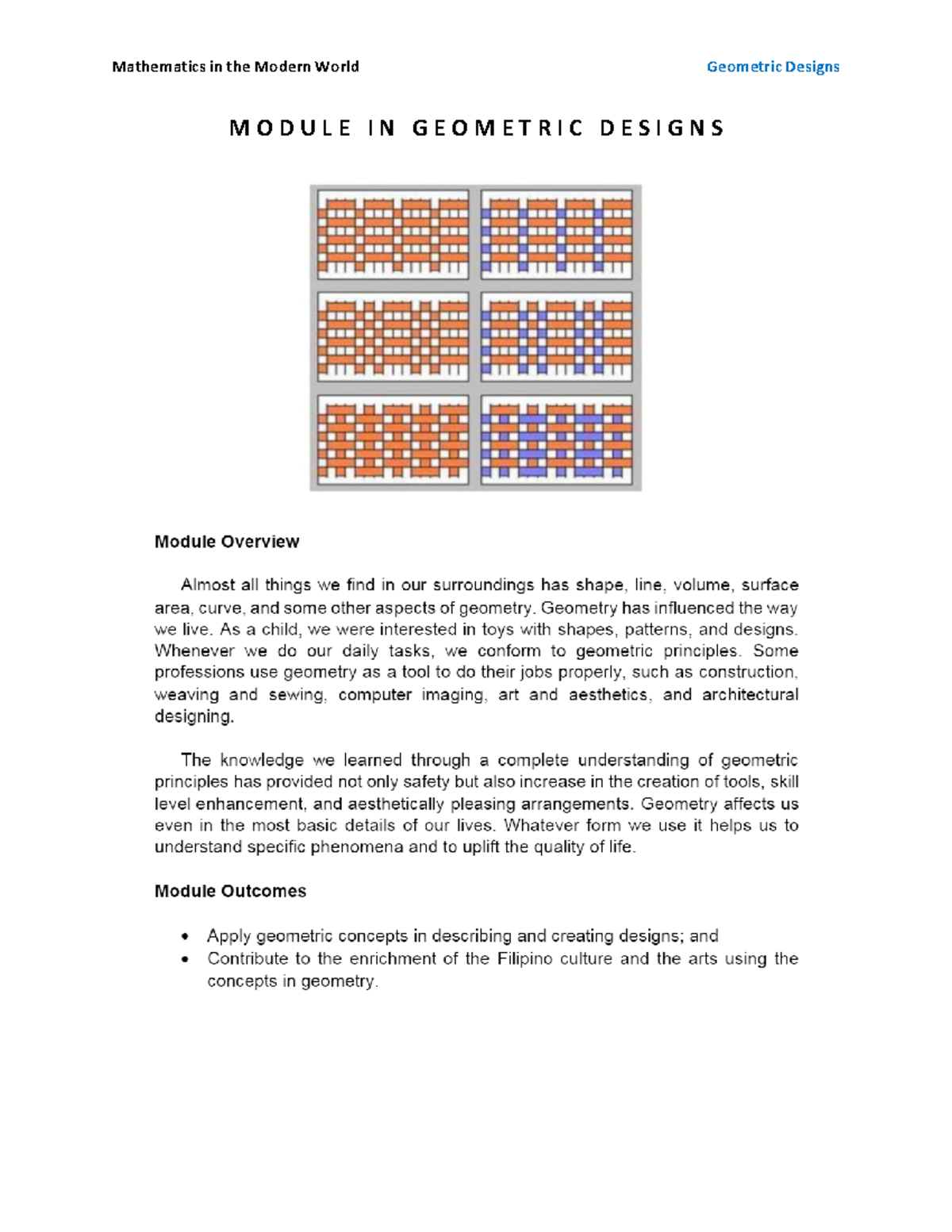 Module IN Geometric Designs - Bagong Barrio National High School - M O ...