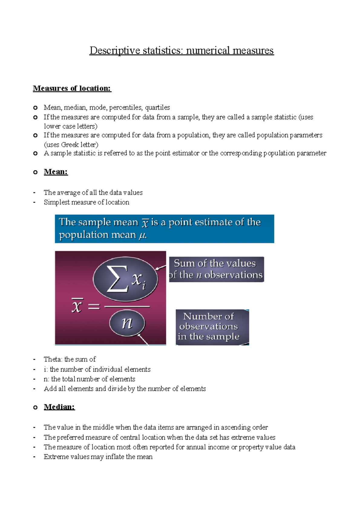 Descriptive statistics - numerical measures - Descriptive statistics ...